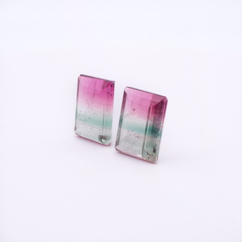 17.2x13mm Step Cut Parti-colored Watermelon Tourmaline Pair - Puvah