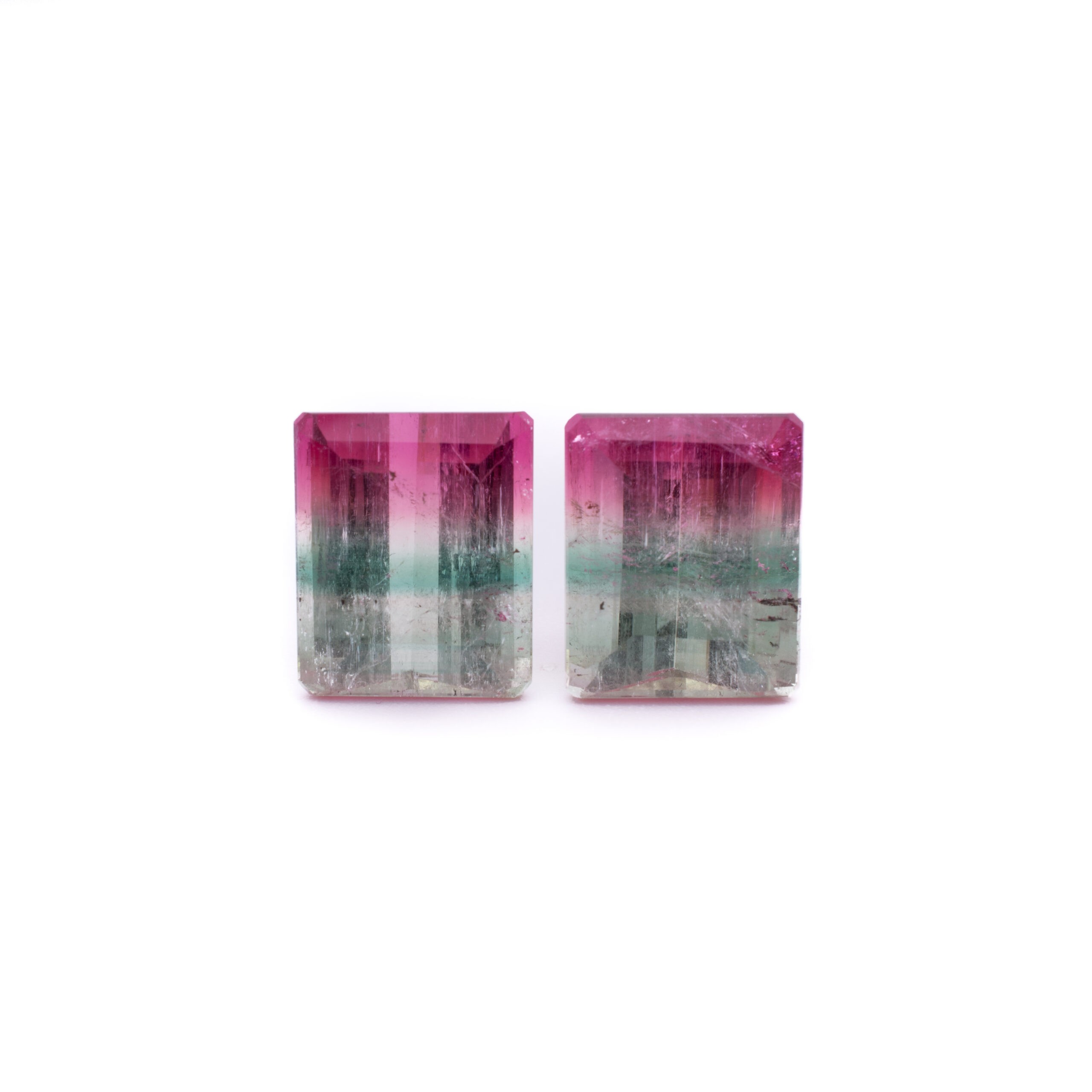 17x14mm Step Cut Emerald Shape Parti-colored Watermelon Tourmaline Pair ...